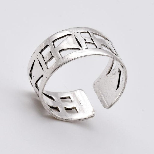 Sterling Silver Pierced Tanit Carved Band – barkastore.com